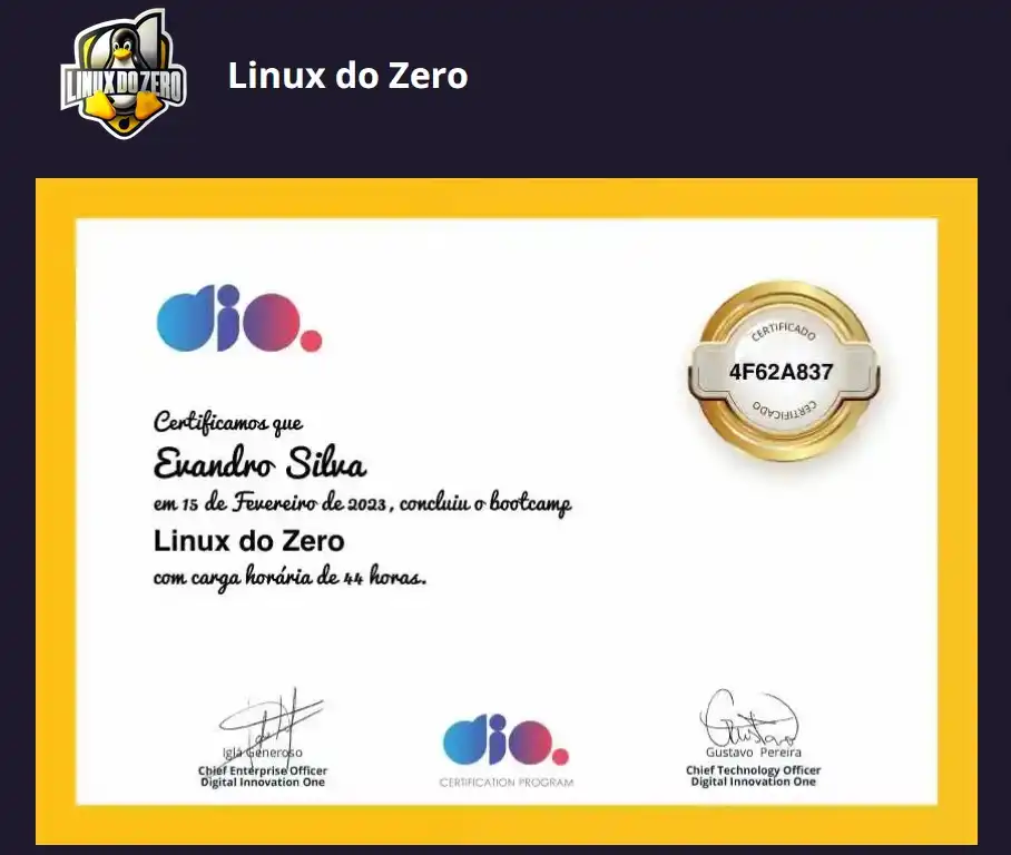 Certificado bootcamp linux do zero