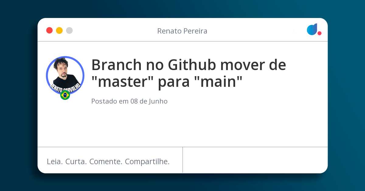 Branch no Github mover de "master" para "main"