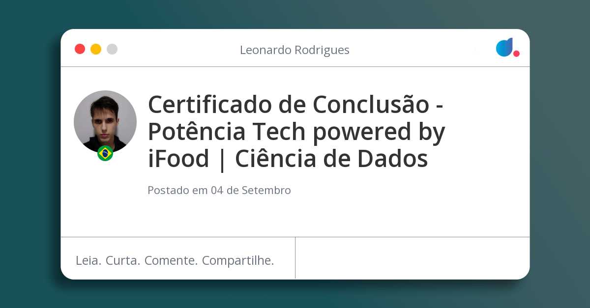 Certificado de Conclusão - Potência Tech powered by iFood | Ciência de ...