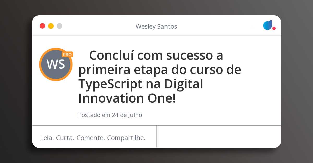 🚀 Concluí com sucesso a primeira etapa do curso de TypeScript na ... 🚀 Concluí com sucesso a primeira etapa do curso de TypeScript na ...