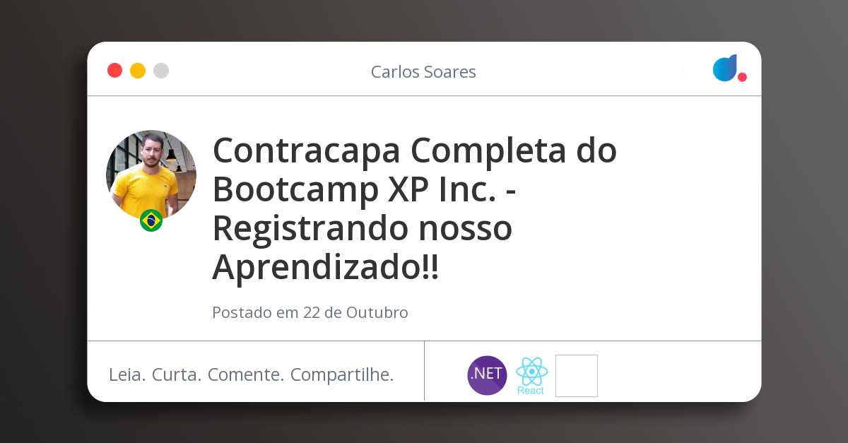 Contracapa Completa do Bootcamp XP Inc. - Registrando nosso Aprendizado!!