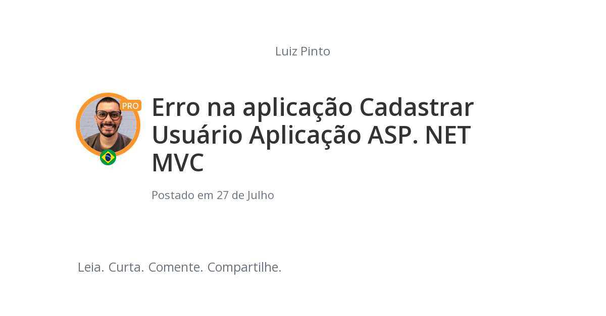 Erro na aplicação Cadastrar Usuário Aplicação ASP. NET MVC