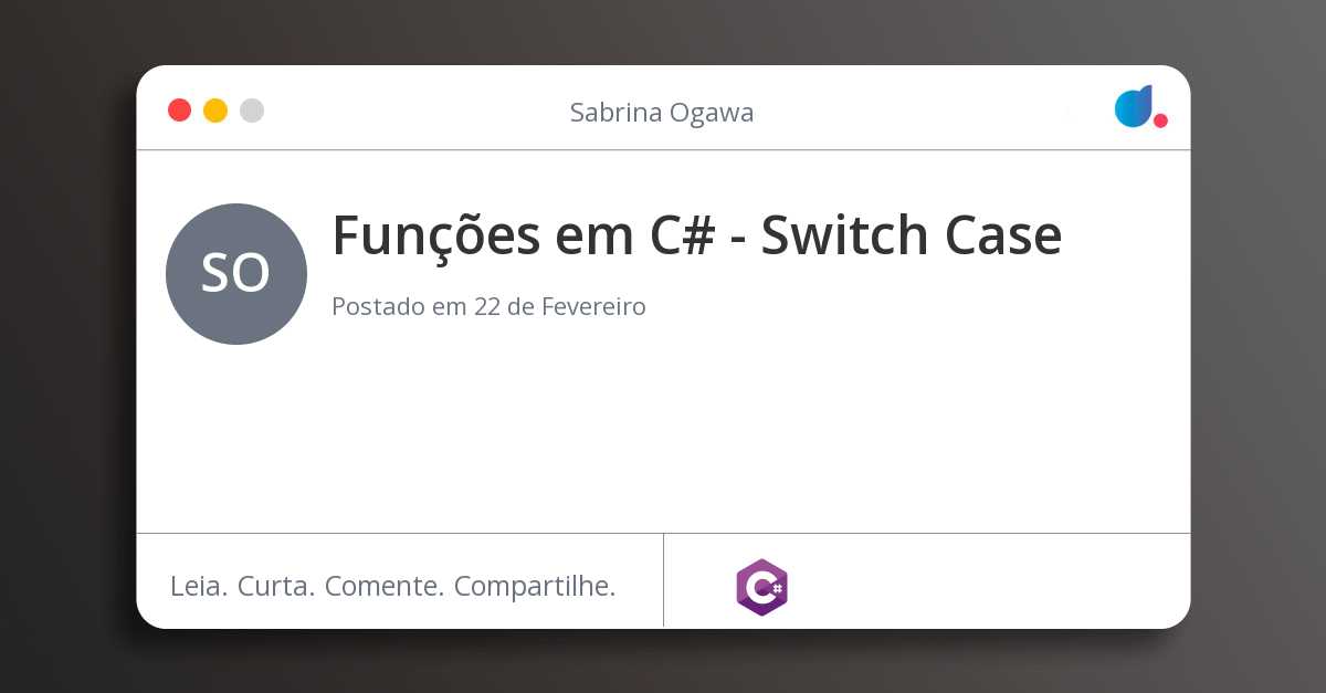 Funções em C# - Switch Case