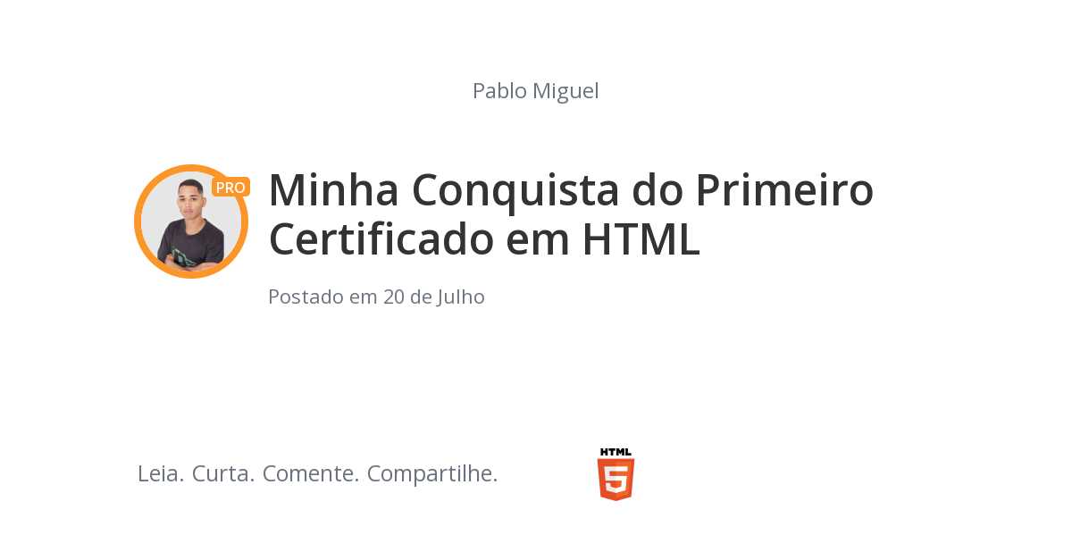 Minha Conquista do Primeiro Certificado em HTML