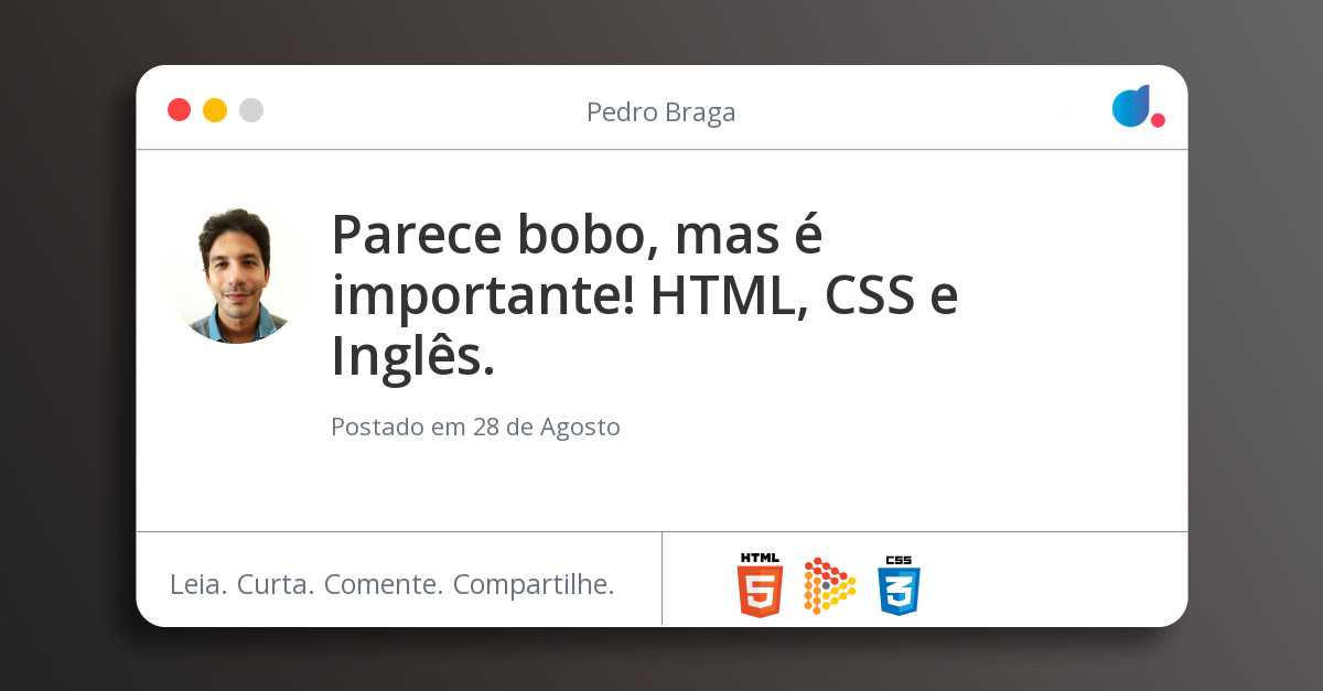 HTML, CSS e Inglês.