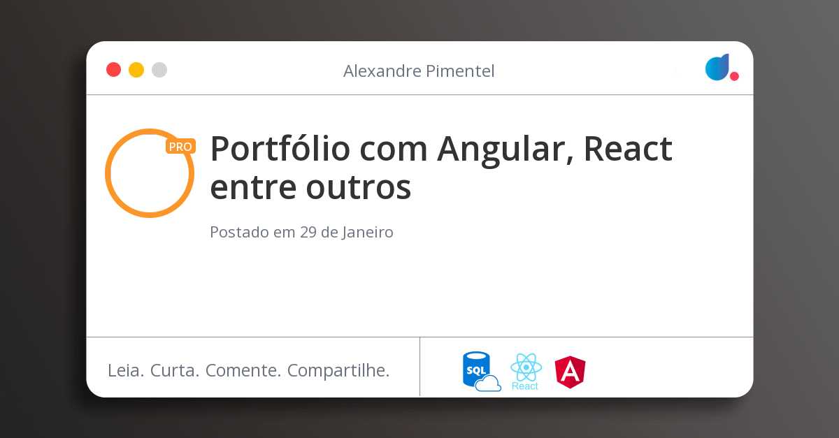 Portfólio com Angular, React entre outros