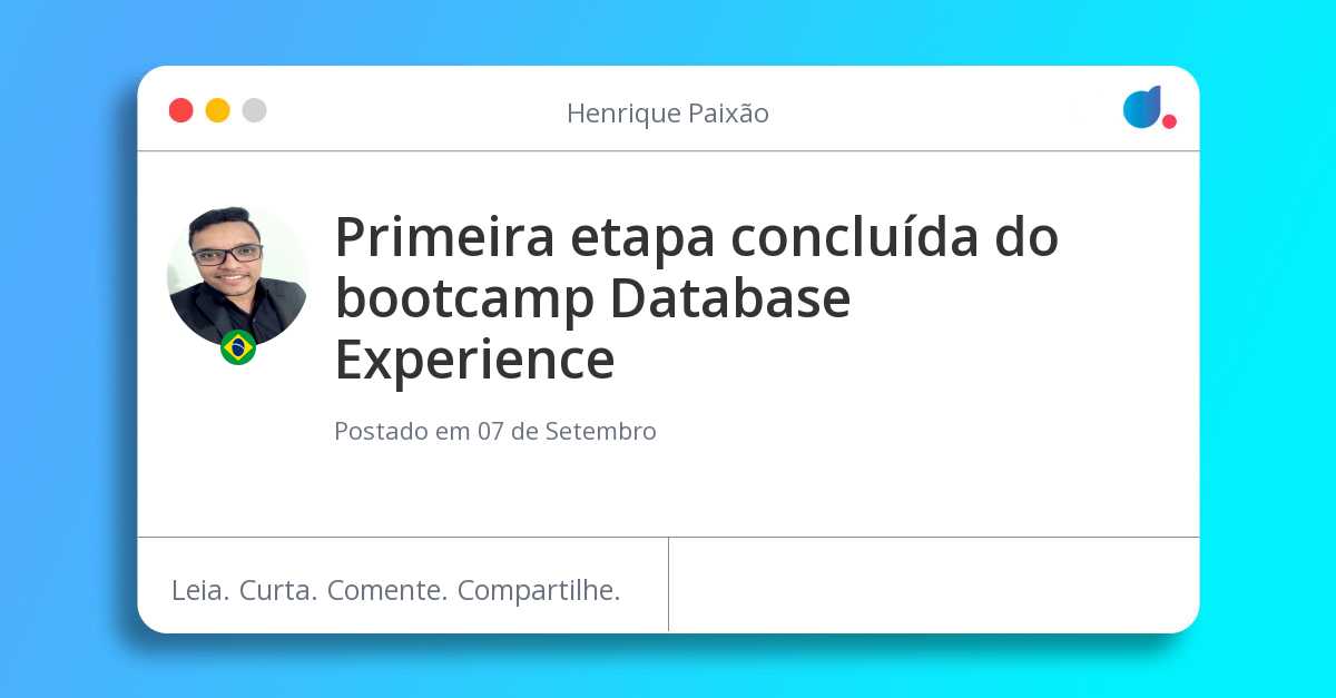 Primeira etapa concluída do bootcamp Database Experience