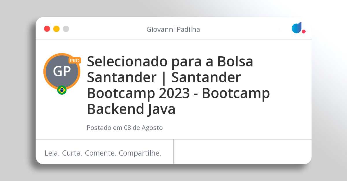 Selecionado para a Bolsa Santander | Santander Bootcamp 2023 - Bootcamp Backend Java