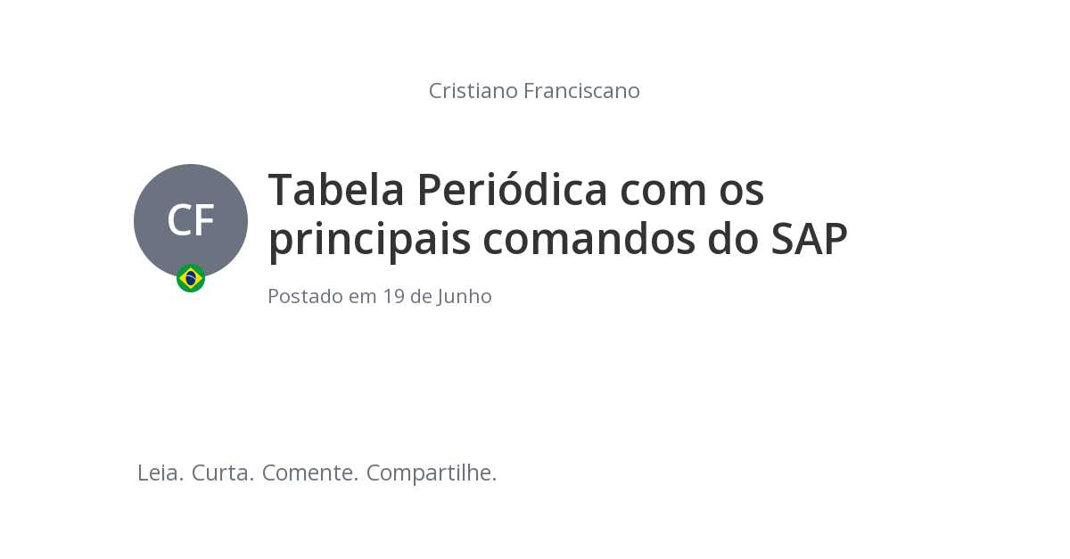 Tabela Periódica com os principais comandos do SAP